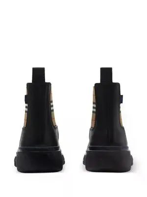 Burberry Check Pattern Leather Boots