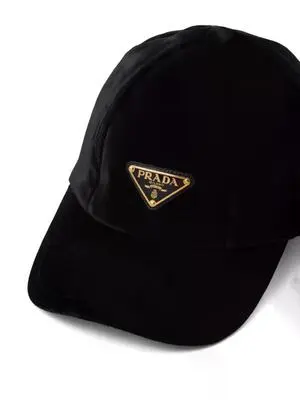 Prada Triangle-logo Velvet Baseball Cap - Black