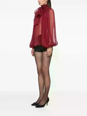 ATU BODY COUTURE Burgundy Silk Blouse With Bishop Sleeves - Red