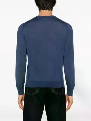 Canali Fine-knit Crew-neck Jumper - Blue