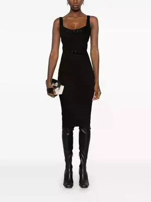 MUGLER Panelled Denim Midi Dress - Black