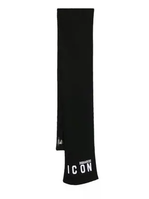 Dsquared2 Logo-appliqué Knitted Scarf - Black