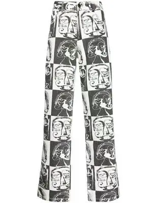 HACULLA. Checkerboard Print Wide Leg Jeans - Black