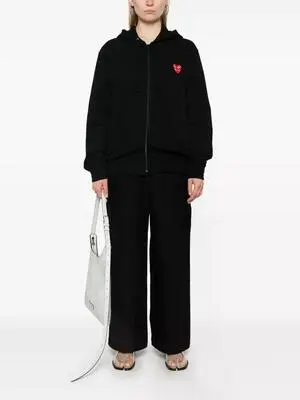 Play Comme Des Garcon Double Heart-patch Zip Hoodie - Black
