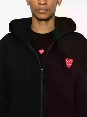 Play Comme Des Garcon Double Heart-patch Zip Hoodie - Black