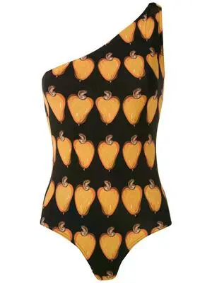 AMIR SLAMA Printed One-shoulder Swimsuit - Black