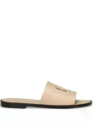 Dolce & Gabbana Embossed-logo Leather Slides - Neutrals