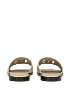 Dolce & Gabbana Embossed-logo Leather Slides - Neutrals