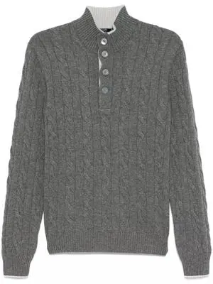 BARBA NAPOLI Cable-knit Virgin Wool-cashmere Sweater - Grey