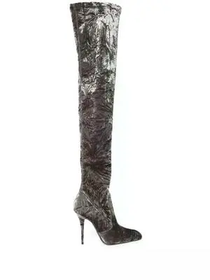 Saint Laurent Ella 110mm Thigh-high Velvet Boots - Green