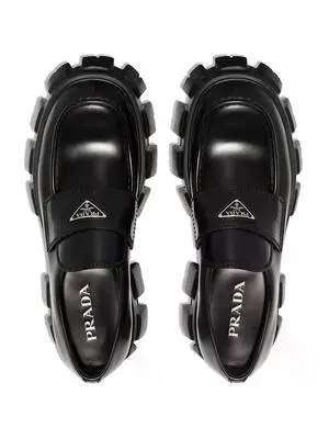 Prada Monolith Brushed Leather Loafers - Black