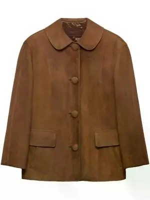 Prada Suede Jacket With Classic Collar And Flap Pockets - Brown