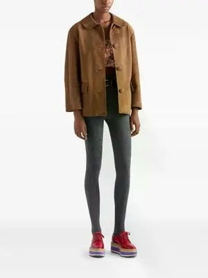 Prada Suede Jacket With Classic Collar And Flap Pockets - Brown