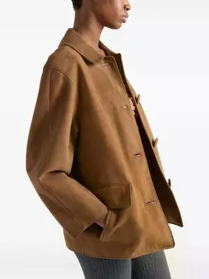 Prada Suede Jacket With Classic Collar And Flap Pockets - Brown