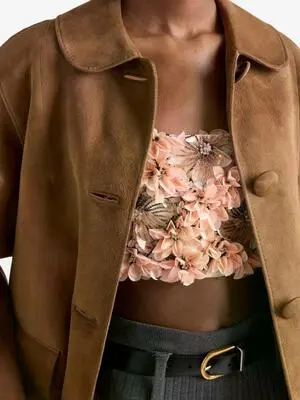 Prada Suede Jacket With Classic Collar And Flap Pockets - Brown