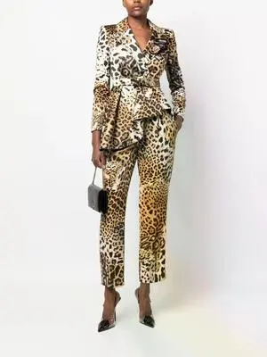 Roberto Cavalli Leopard-print Cropped Trousers With Tiger Tooth Detail