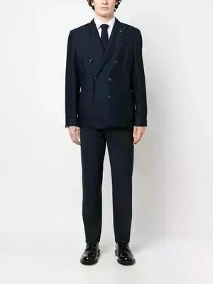 LARDINI Double-breasted Logo-plaque Blazer - Blue