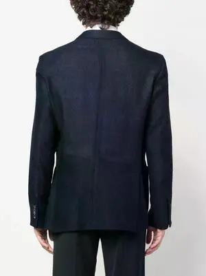 LARDINI Double-breasted Logo-plaque Blazer - Blue