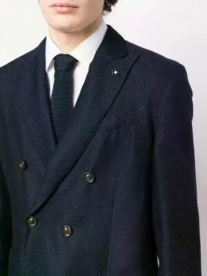 LARDINI Double-breasted Logo-plaque Blazer - Blue