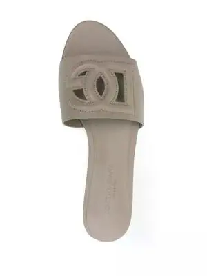 Dolce & Gabbana Calfskin Slides With Dg Millennials Logo - Grey