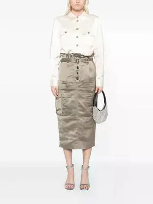 SELF-PORTRAIT Satin Cargo Midi Skirt