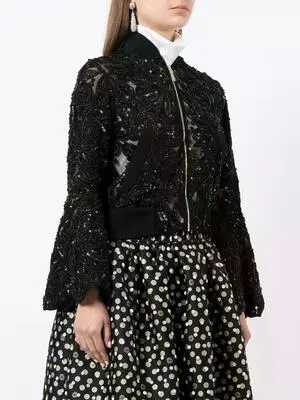 Elie Saab Sequin Embellished Bell Sleeve Bomber Jacket