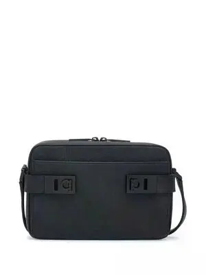 FERRAGAMO Gancini-buckle Leather Shoulder Bag - Black