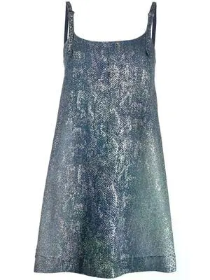 Versace Lamé Shift Denim Dress - Blue