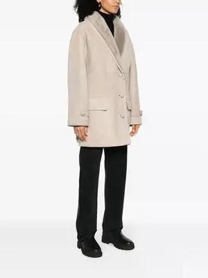 LISKA Shearling-collar Single-breasted Coat