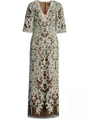Marchesa Lace-overlay Floor-length Dress - Black