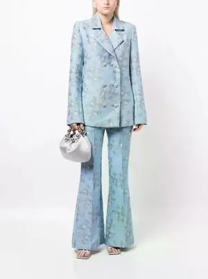 MACGRAW Circa 72 Floral-jacquard Flared Trousers - Blue