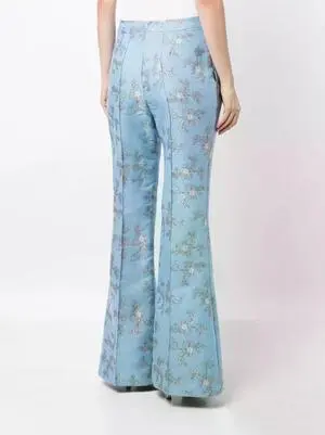 MACGRAW Circa 72 Floral-jacquard Flared Trousers - Blue