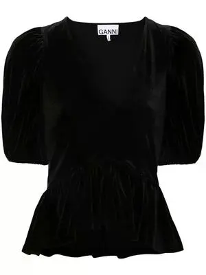 GANNI V-neck Velvet Blouse