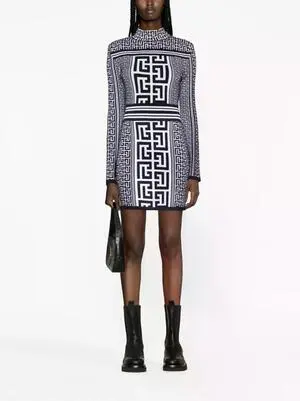 Balmain Monogram Jacquard Knitted Minidress