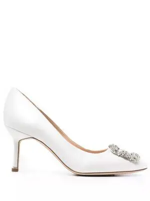 Manolo Blahnik 70mm Hangisi Crystal-buckle Pumps - Neutrals