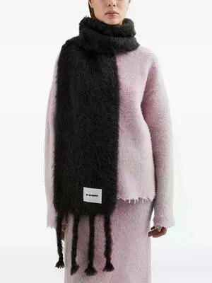 JIL SANDER Fringed Knitted Scarf - Black