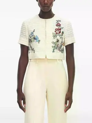 Adam Lippes Embroidered Cropped Jacket - Ecru Multi