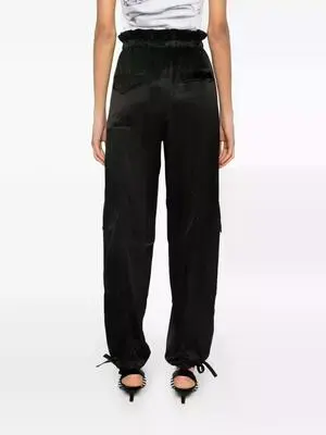 GANNI Satin Cargo Trousers - Black