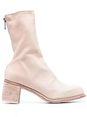 Guidi Stack-heel Leather Ankle Boots - Pink