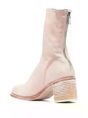 Guidi Stack-heel Leather Ankle Boots - Pink