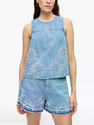 GANNI Open-back Denim Top With Embroidered Detail