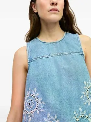 GANNI Open-back Denim Top With Embroidered Detail