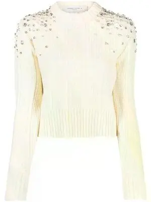 GOLDEN GOOSE Crystal-embellished Virgin Wool Jumper - Neutrals