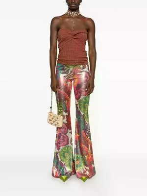 Etro Floral-print Laminated Trousers - Pink