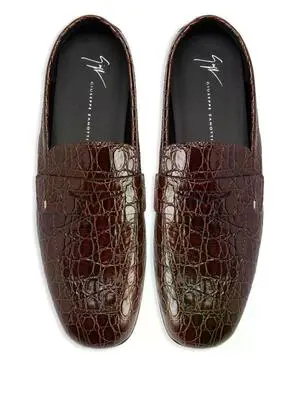 GIUSEPPE ZANOTTI Cristophe Crocodile-embossed Loafers - Brown