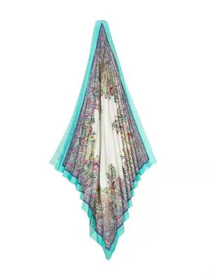 Etro Floral-print Pleated Silk Scarf - Blue