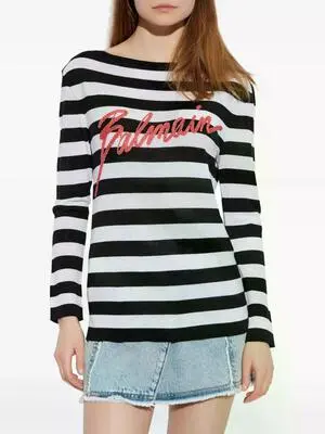 Balmain Striped Long Sleeve Jumper With Embellished Logo