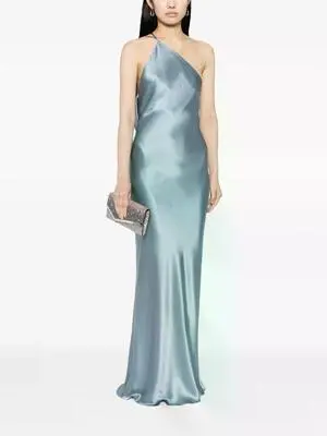 Michelle Mason One-shoulder Bias Gown - Blue