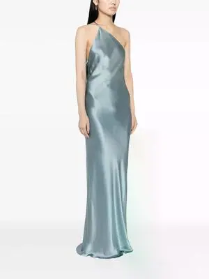 Michelle Mason One-shoulder Bias Gown - Blue