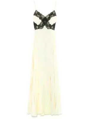 SELF-PORTRAIT Satin Lace Maxi Dress - Yellow